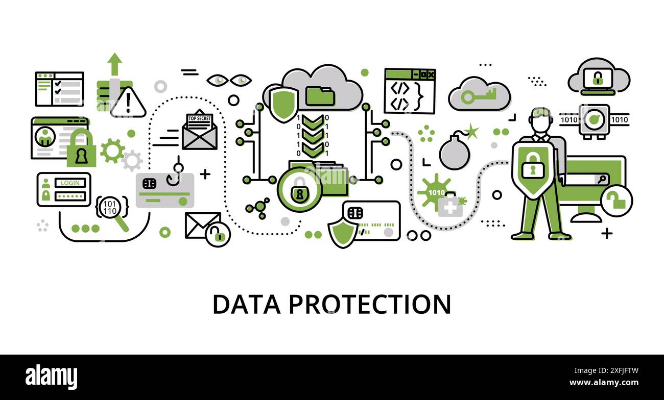 Infographic greenery Data Protection concept, modern flat thin line ...