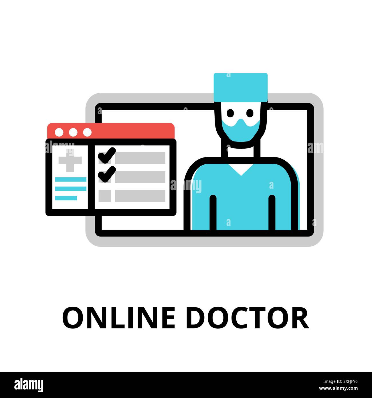 Concept of Online Doctor icon, modern flat editable line design vector ...