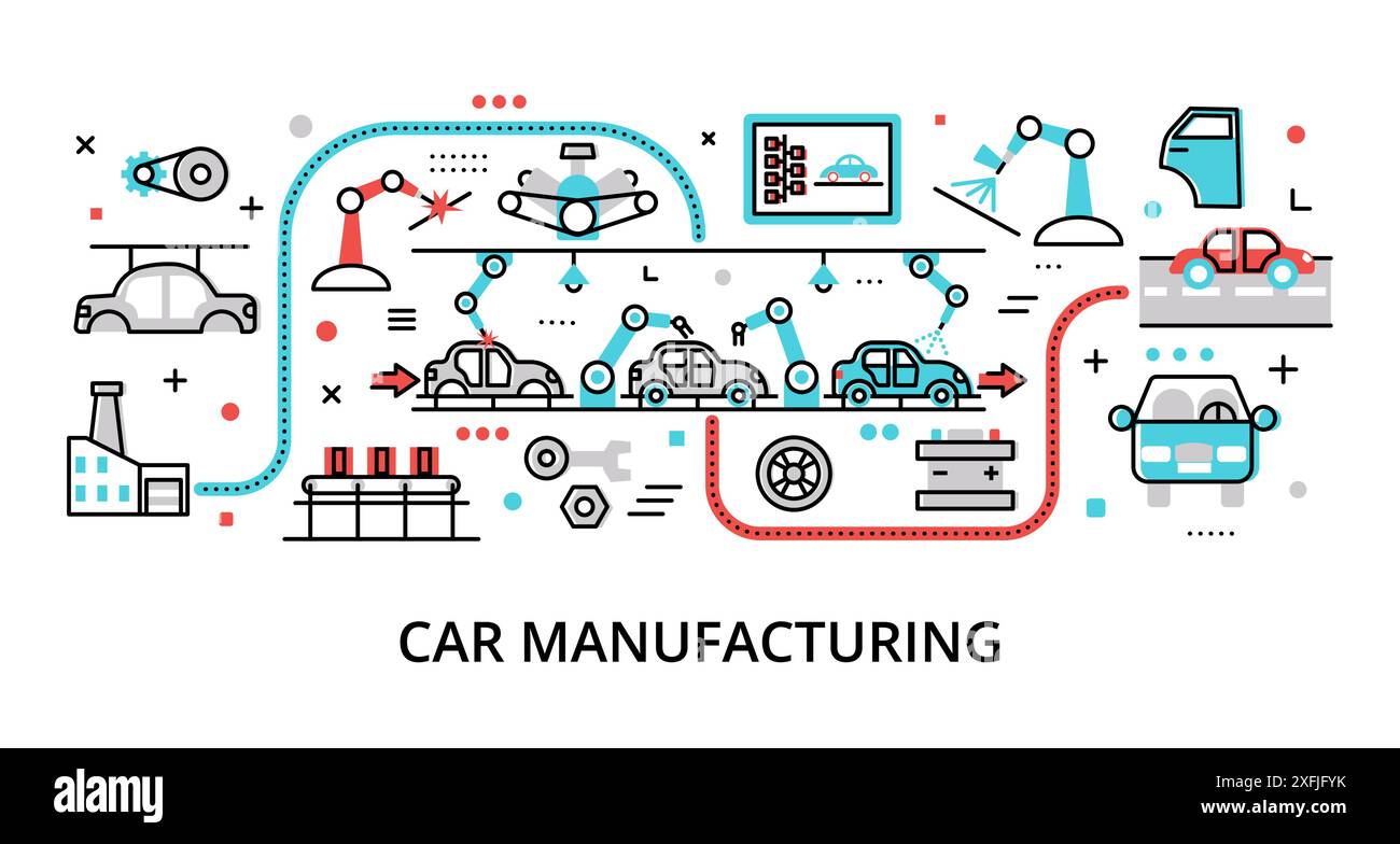 Concept of Car Manufacturing, modern flat editable line design vector ...