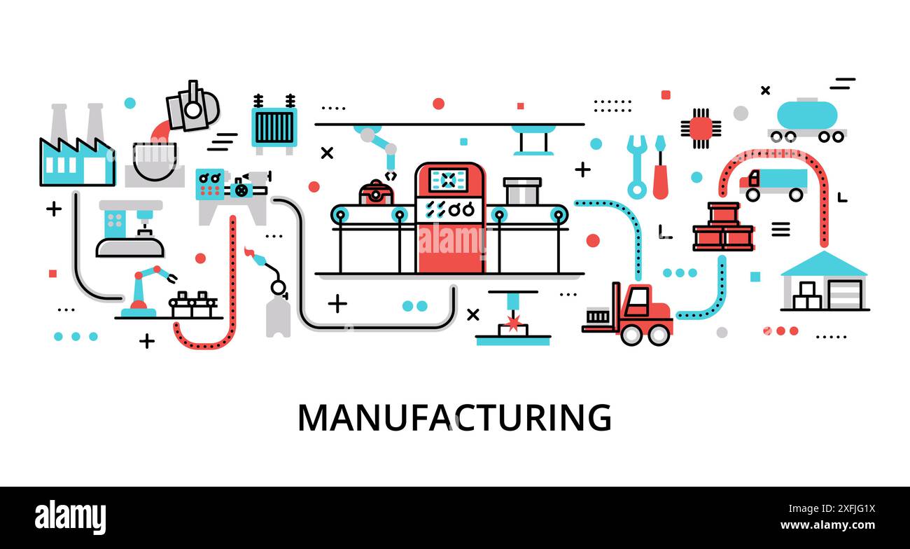 Concept of Manufacturing, modern flat editable line design vector ...