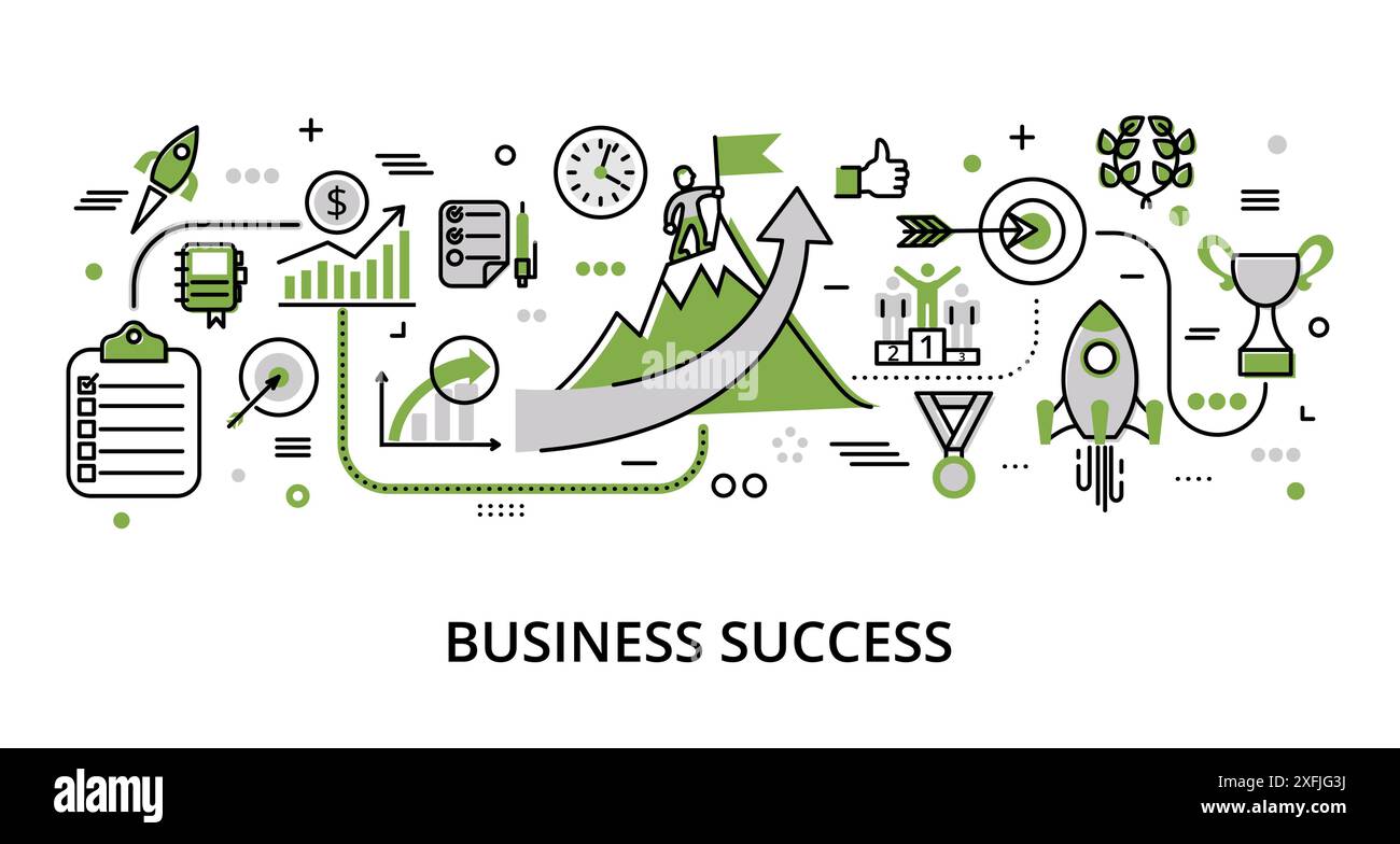 Infographic greenery Business Success concept, modern flat thin line ...