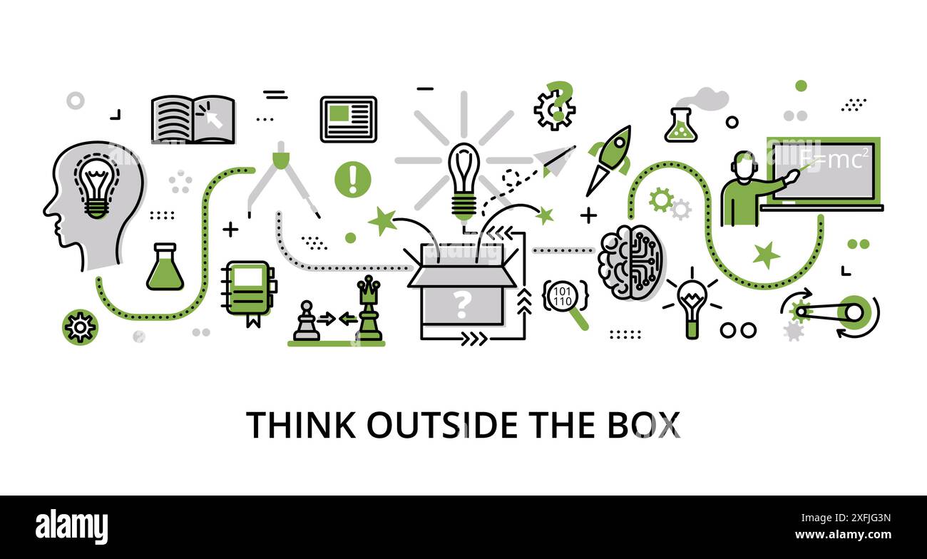 Infographic greenery Think Outside the Box concept, modern flat thin ...