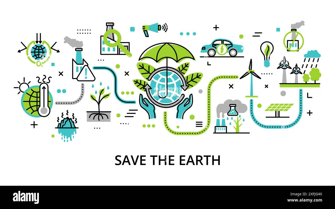 Concept of Save the Earth, for graphic and web design, flat line vector ...