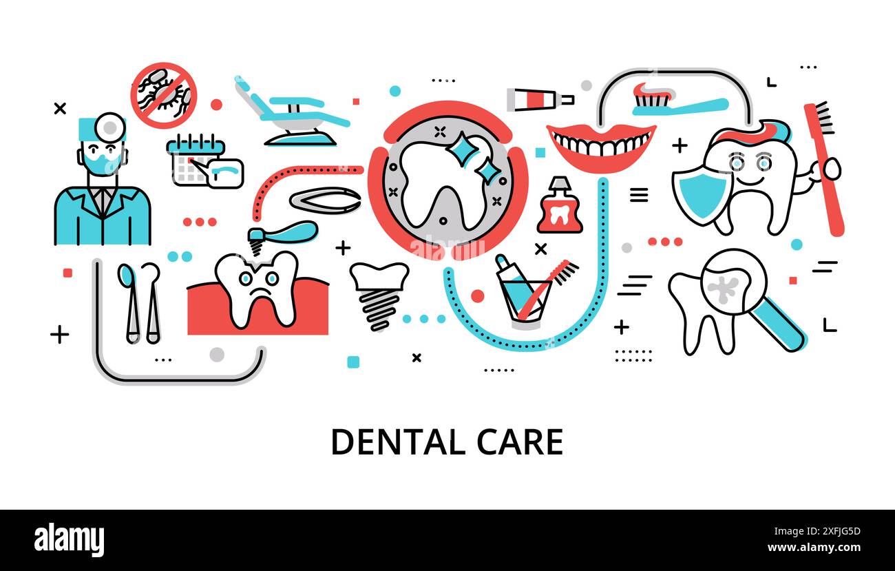 Infographic Dental Care concept, modern flat thin line vector ...