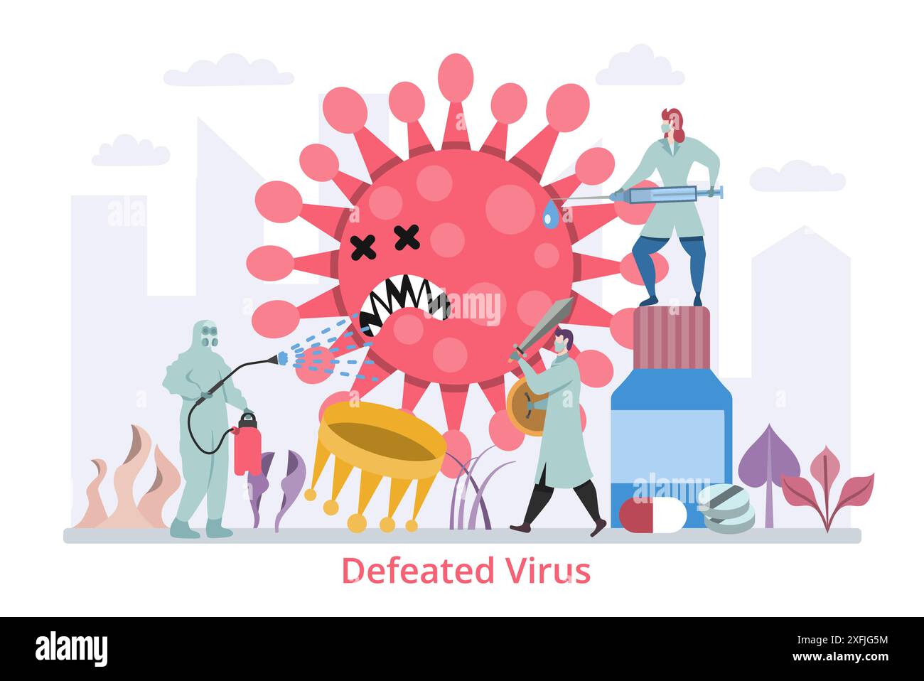 Concept of Defeated Virus, flat design vector illustration Stock Vector ...