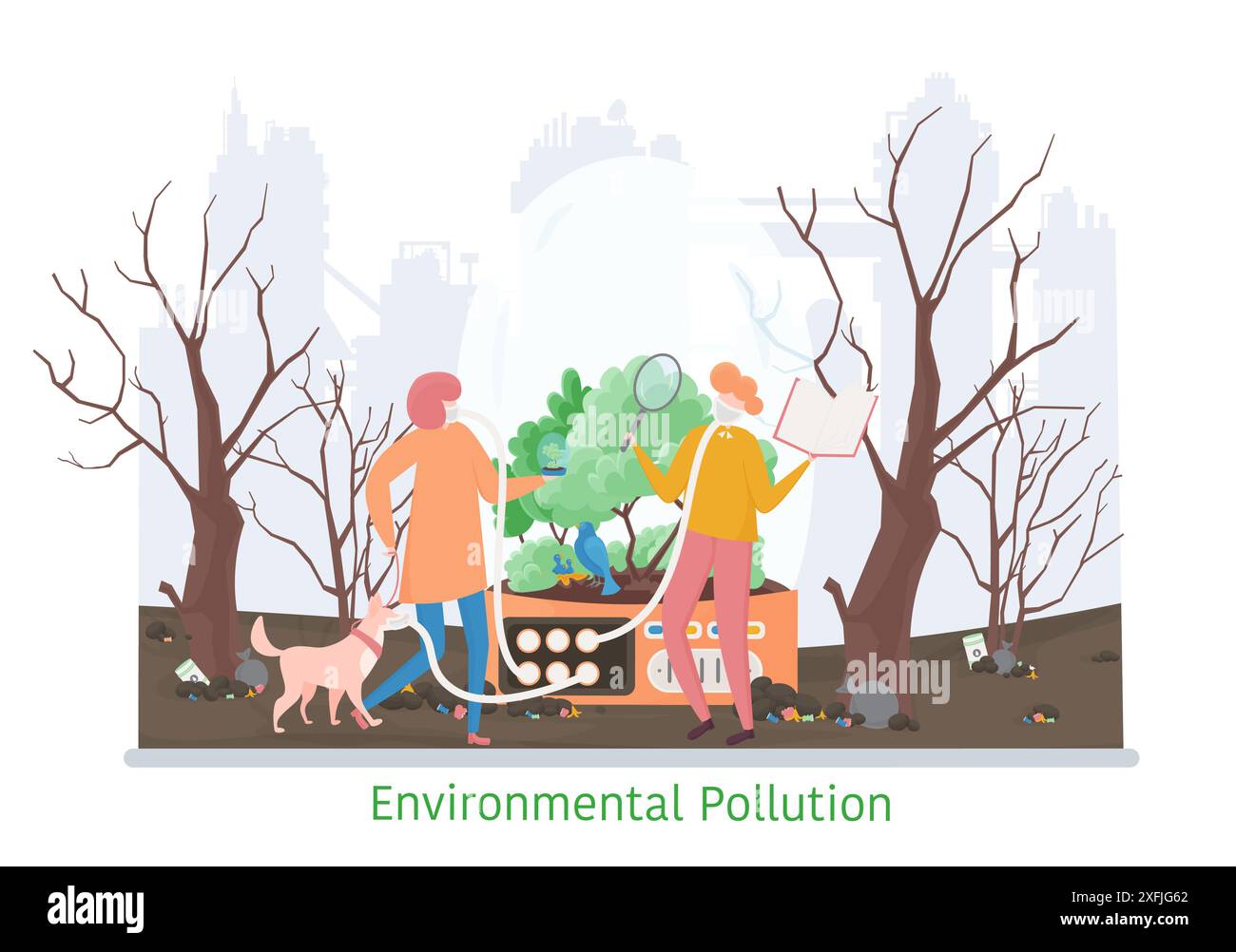 Concept of Environmental Pollution, flat line vector illustration Stock ...