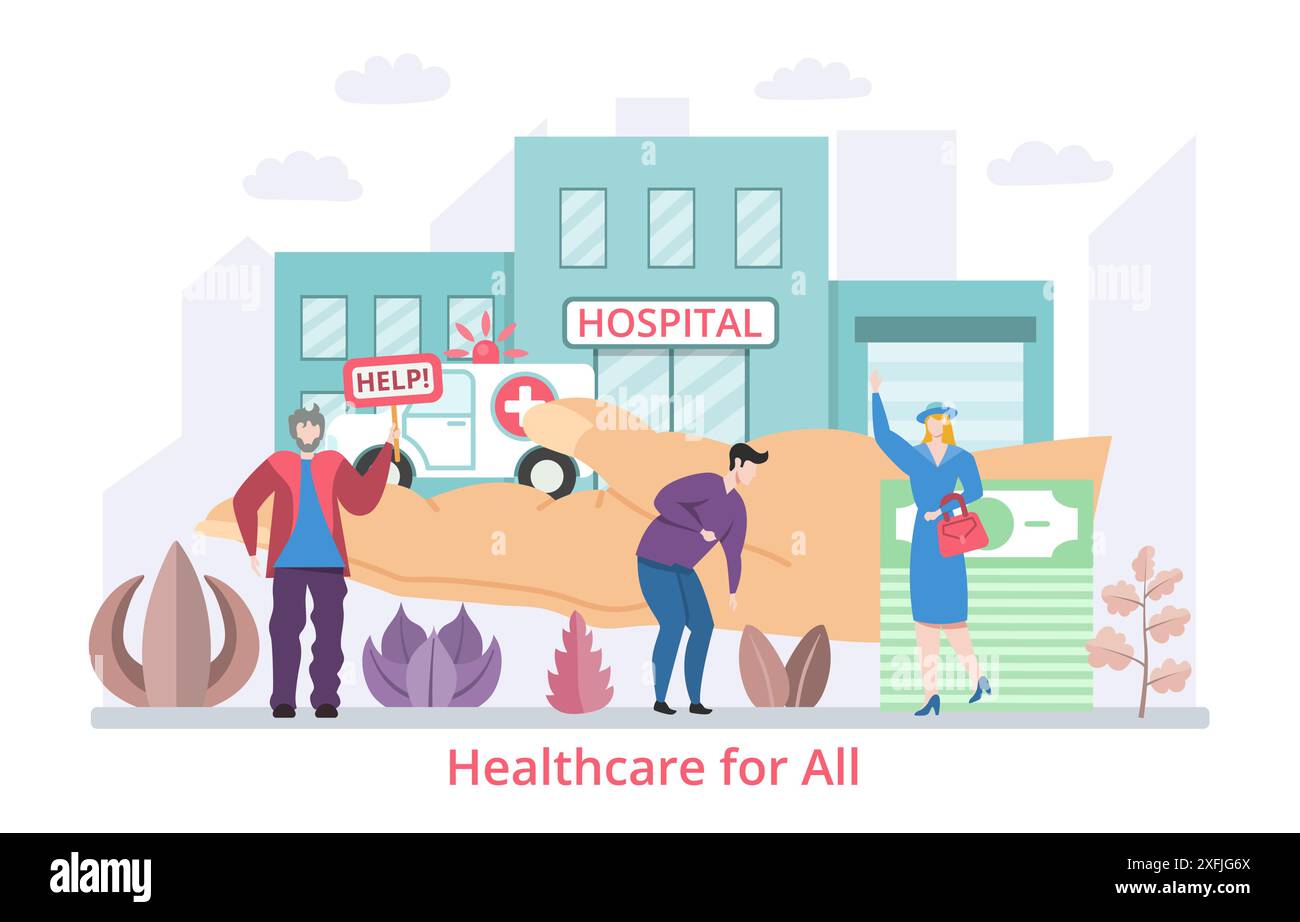 Concept of Healthcare for All, flat design vector illustration Stock ...