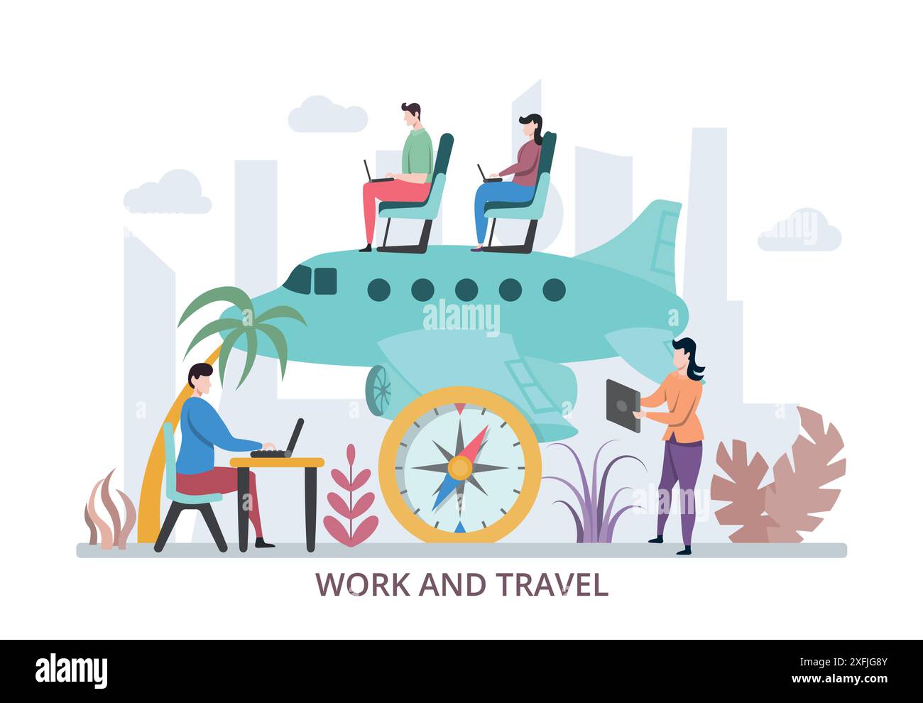 Concept of work and travel, modern flat design vector illustration, for ...