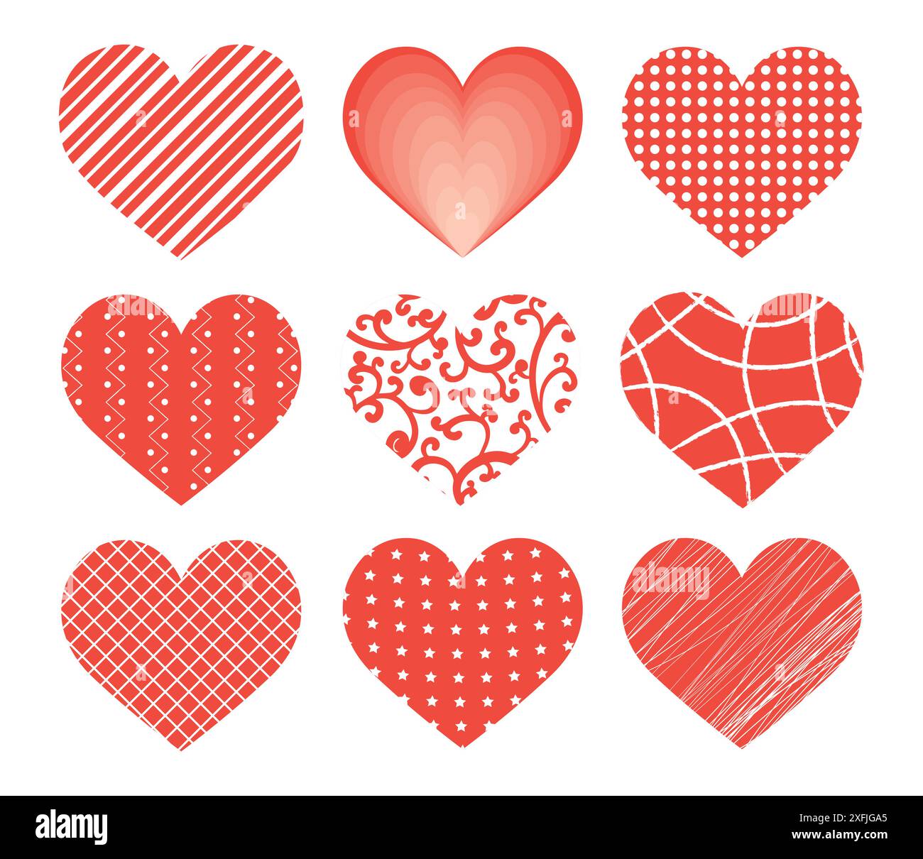 Set of Heart Shapes in different graphic designs, vector illustration ...