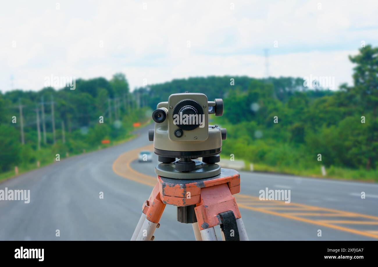 road construction site, theodolite instrument for road construction ...