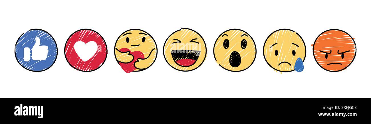 Set of Yellow Emoticon and Emoji Smileys, hand drawn art design in ...
