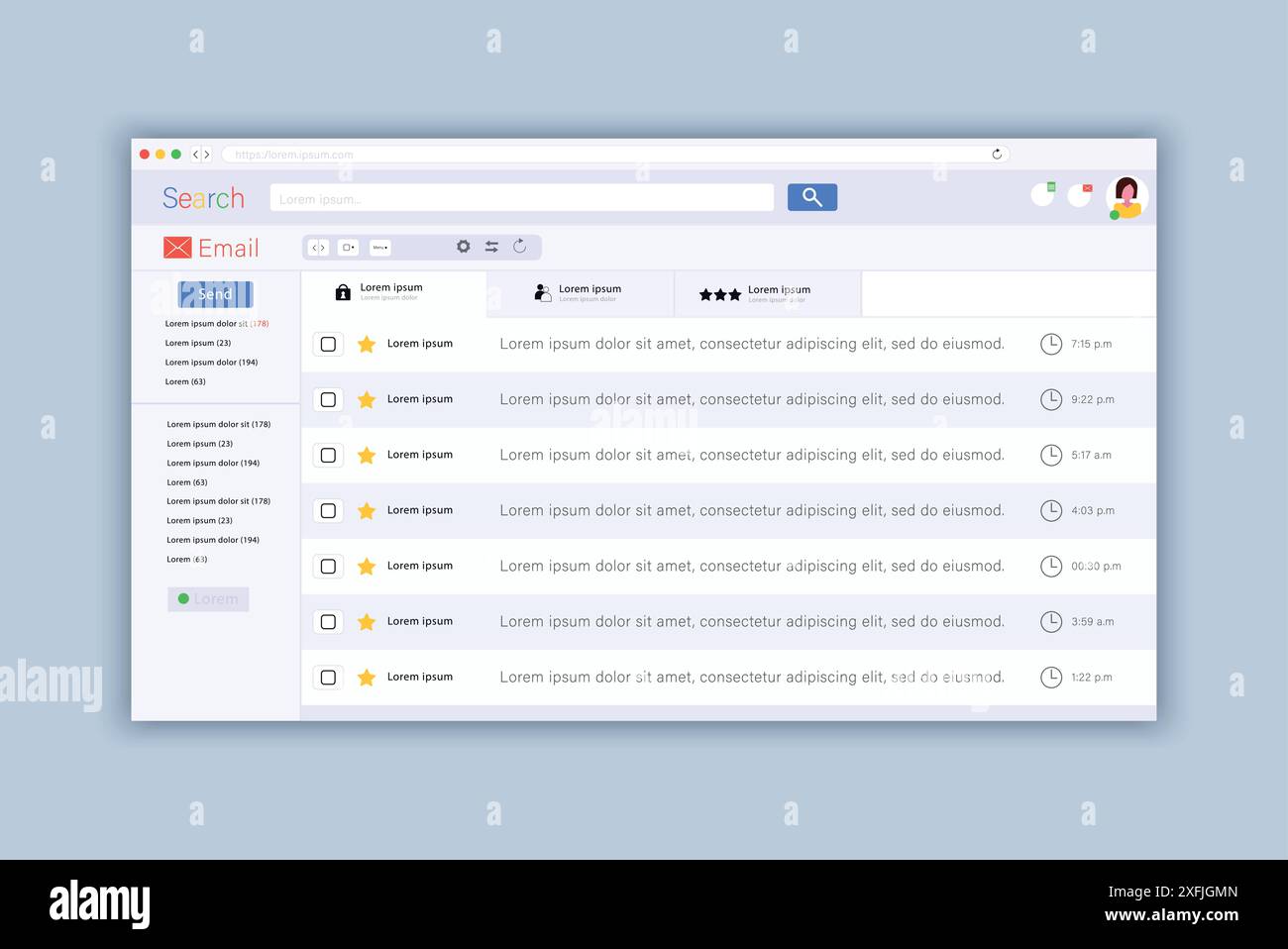 Email Application web page design template, modern user interface and ...