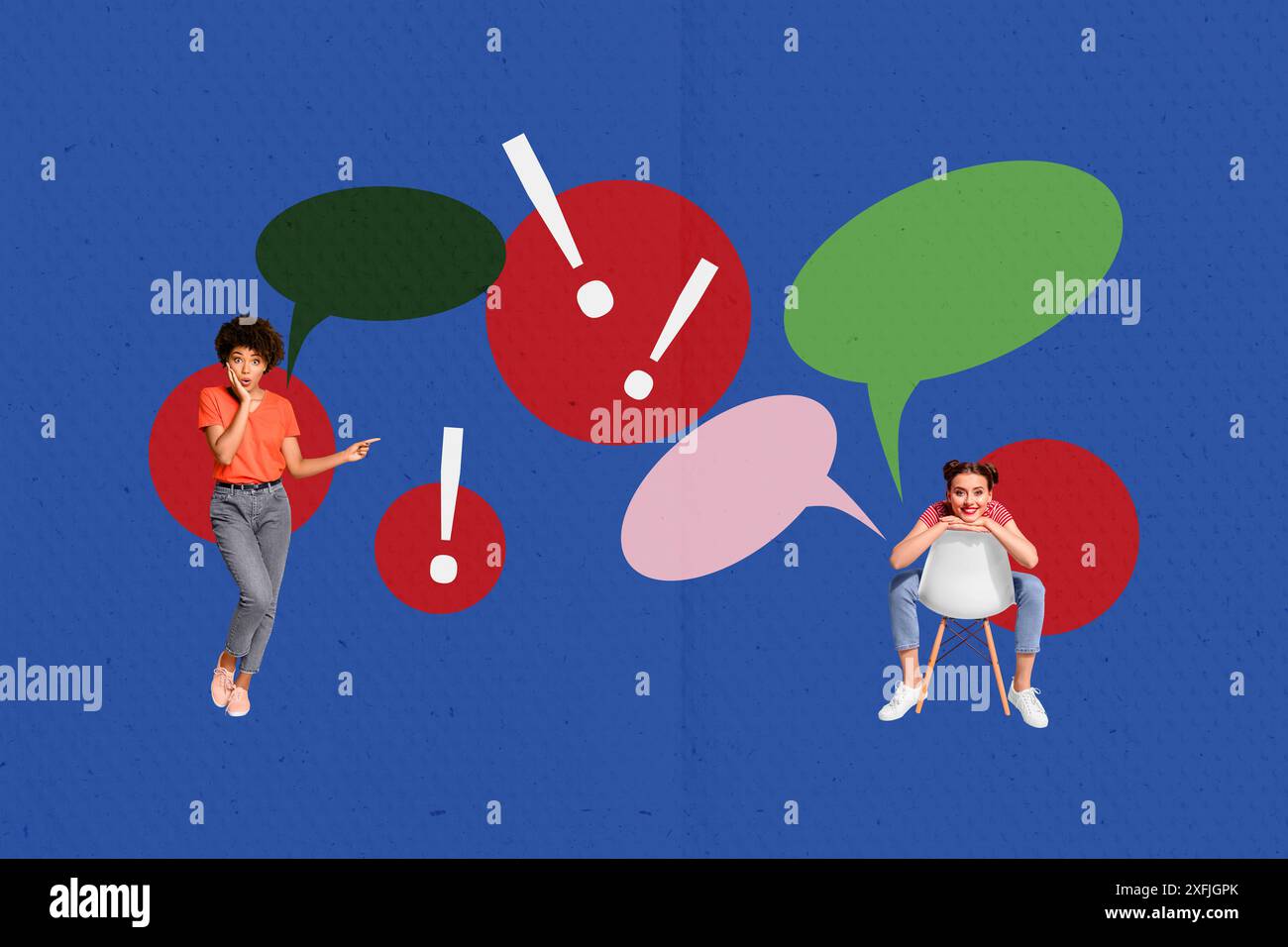 Creative collage image young woman forum discussion conversation speech ...