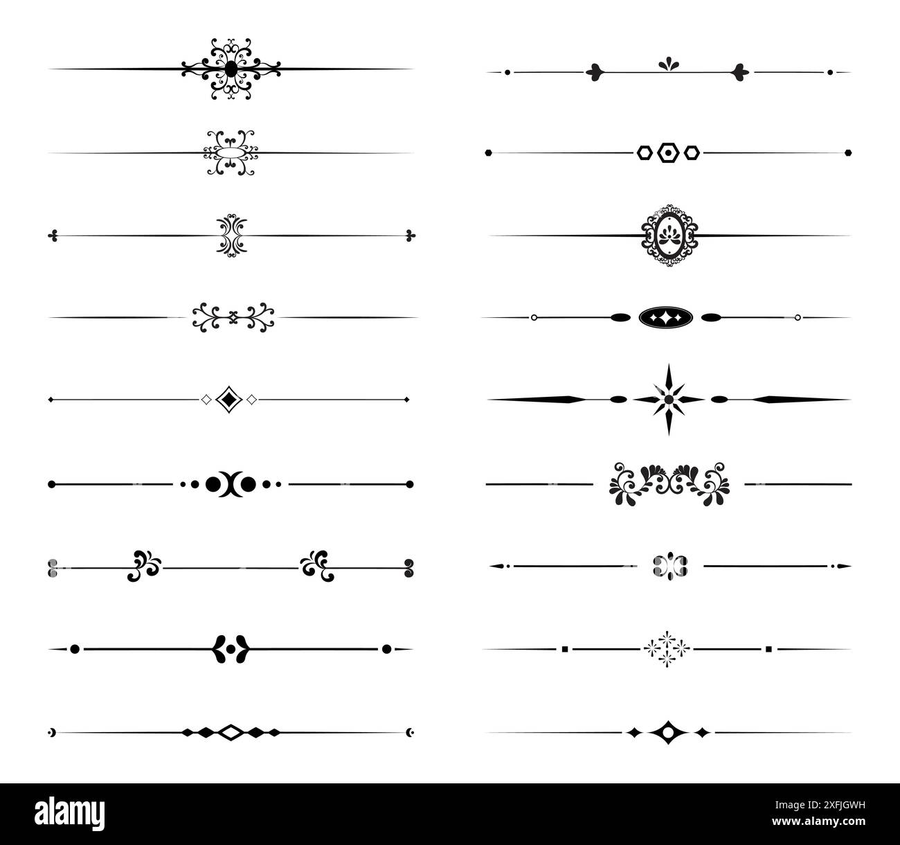 Set of ornamental filigree flourishes and thin dividers on white ...
