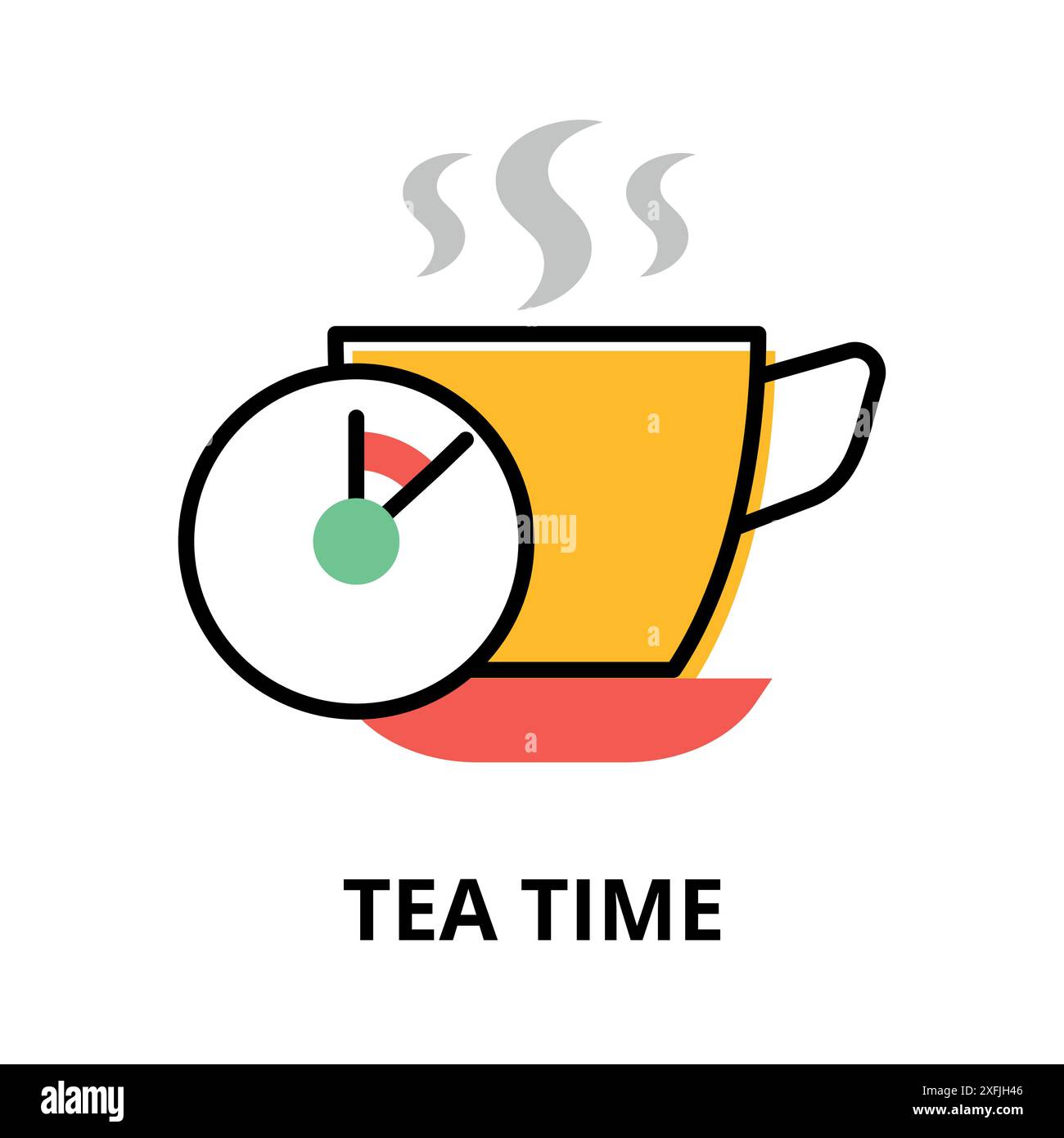 Concept of Tea Time icon, flat line design vector illustration, for ...