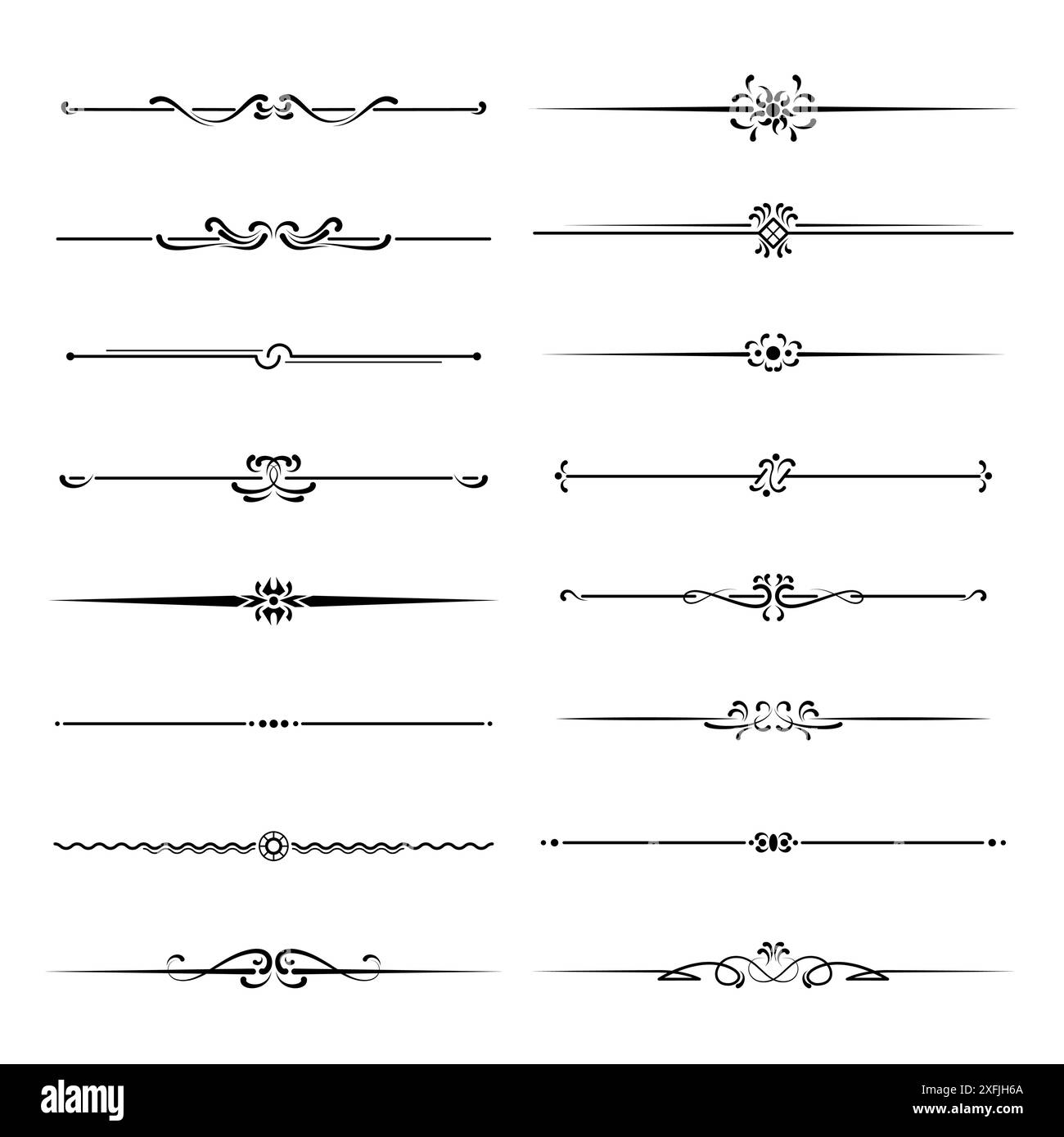 Set of ornamental filigree flourishes and thin dividers on white ...