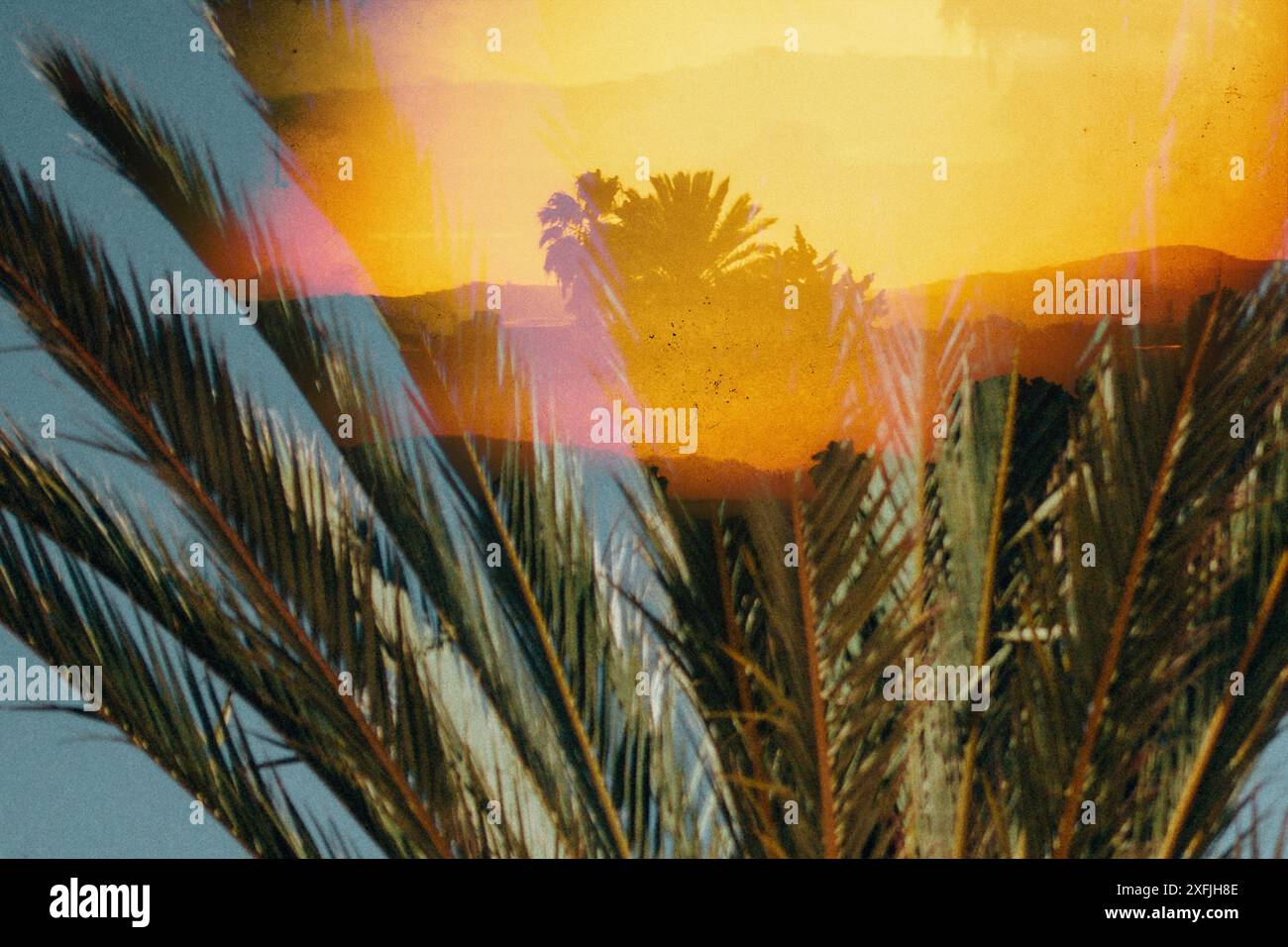 Tropical landscape Mountains, hills on horizon in sunset. Double ...
