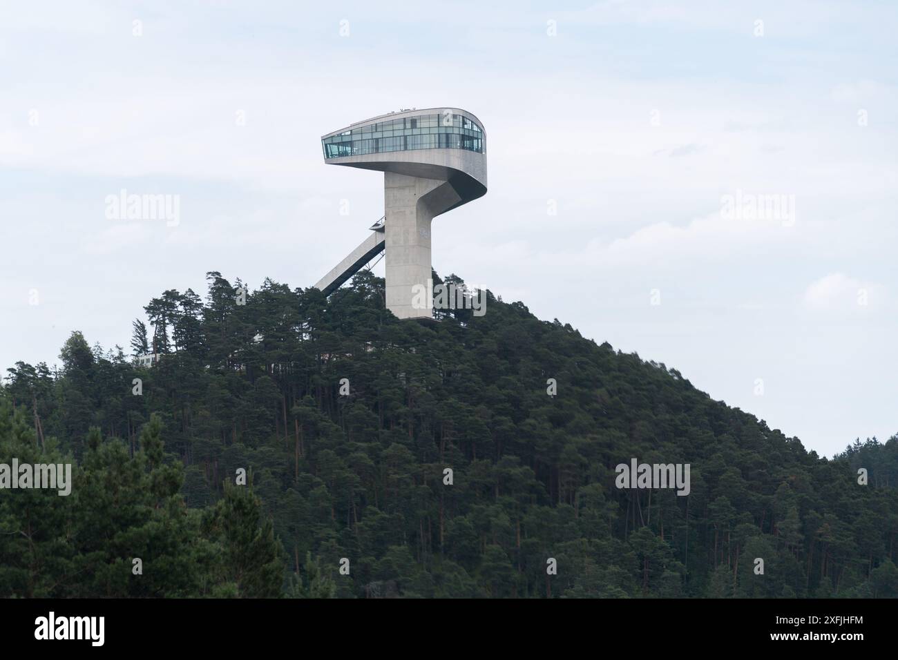 Bergisel Ski Jump designed by Zaha Hadid seen from A13 Brenner Autobahn ...