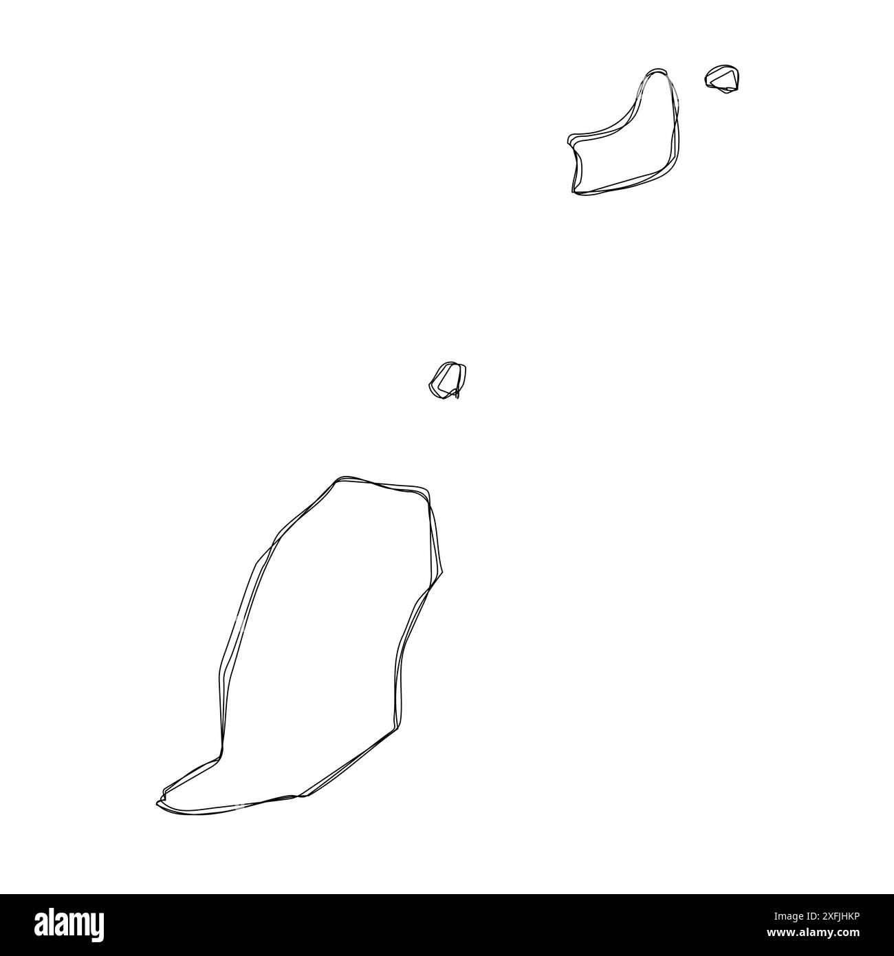 Grenada country simplified map.Thin triple pencil sketch outline isolated on white background ...