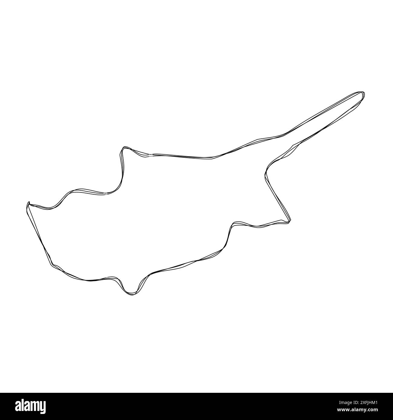 Cyprus country simplified map.Thin triple pencil sketch outline ...