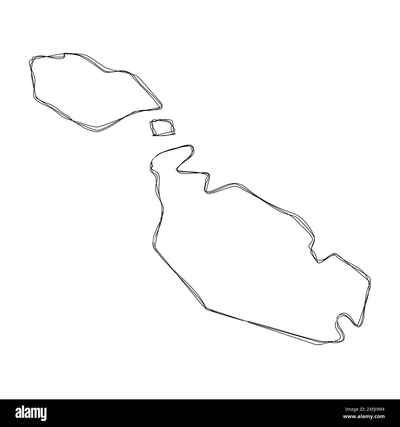 Malta country simplified map.Thin triple pencil sketch outline isolated ...
