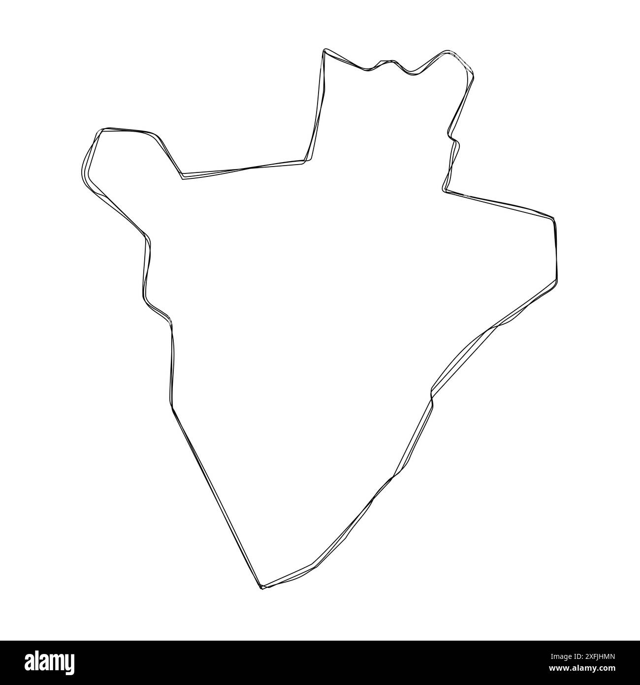 Burundi country simplified map.Thin triple pencil sketch outline ...