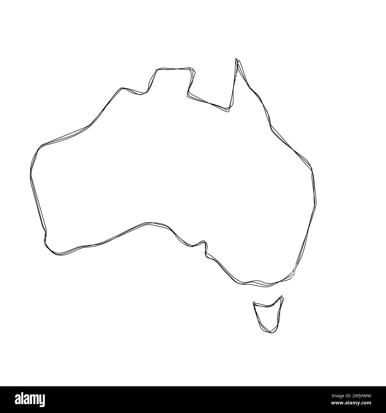 Australia country simplified map.Thin triple pencil sketch outline ...