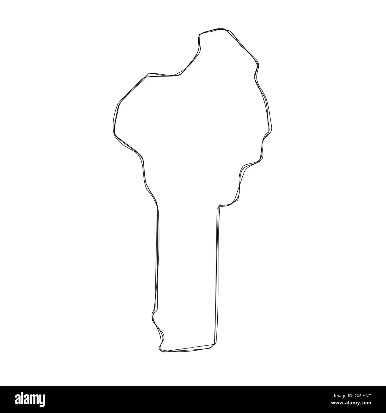 Benin country simplified map.Thin triple pencil sketch outline isolated on white background ...
