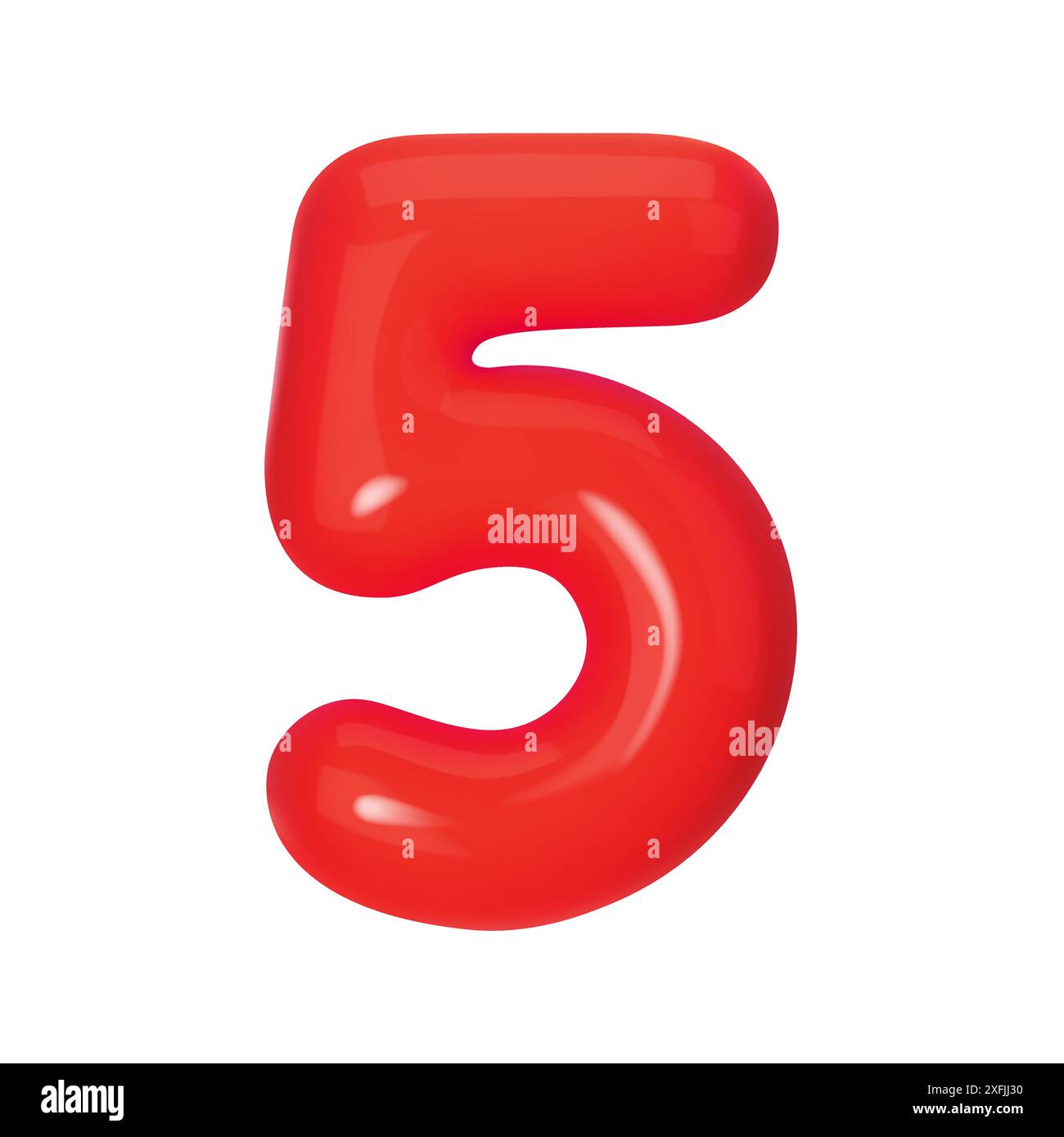 3D red number 5 isolated on white background. Three-dimensional Vector ...