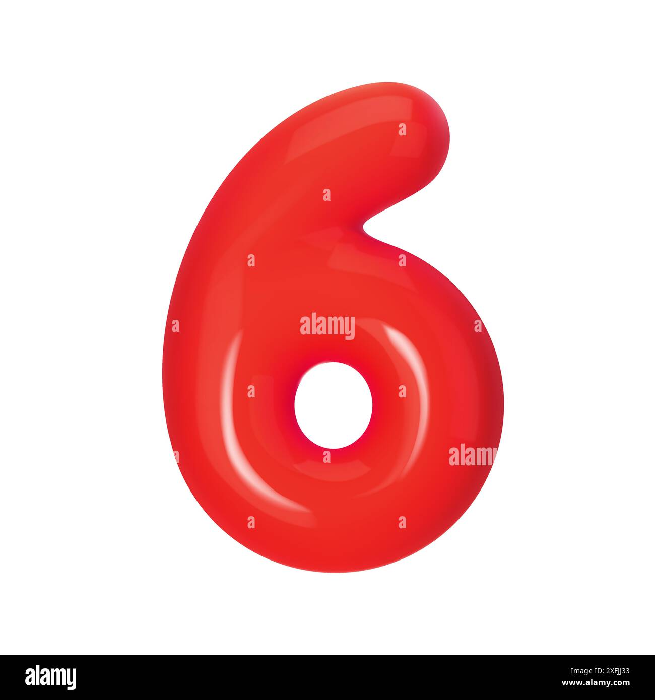 3D red number 6 isolated on white background. Three-dimensional Vector ...