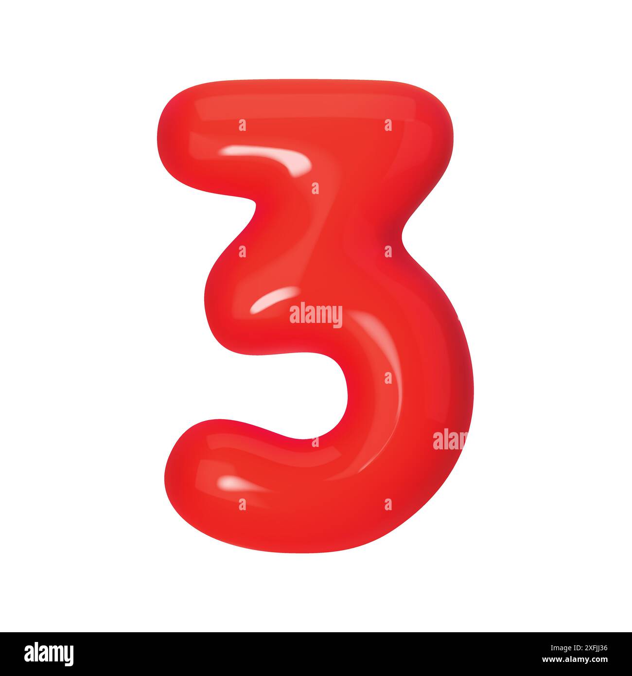 3D red number 3 isolated on white background. Three-dimensional Vector ...