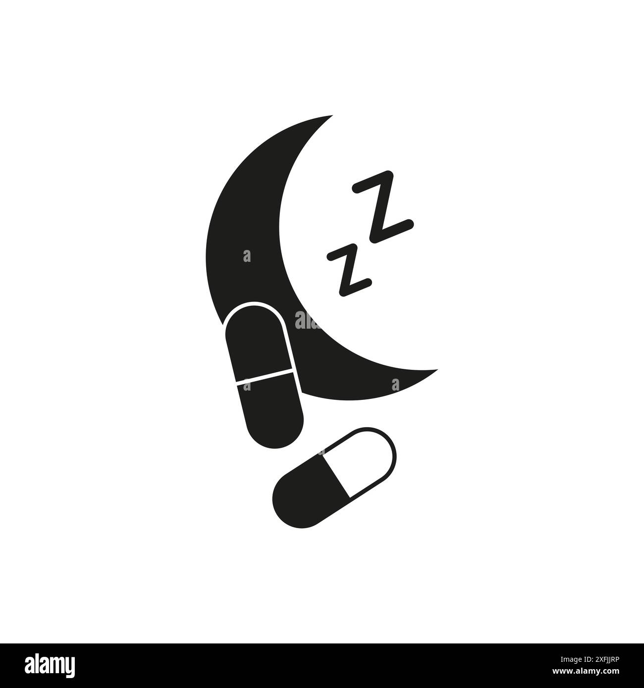 Sleep aid vector. Black and white. Moon, pills, and Zs. Simple ...