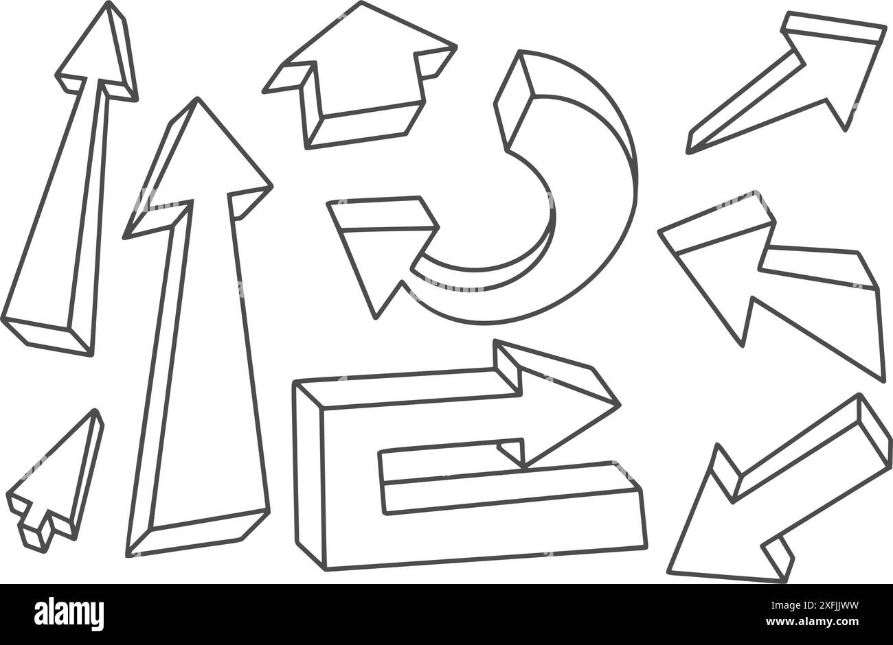 Hand drawn vector doodle arrows set. Pencil line sketch on white background. Curve design ...