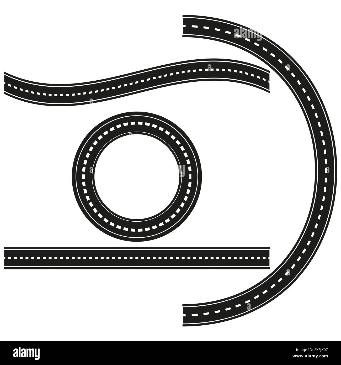 Road icons vector. Black and white. Various curved paths. Simple ...