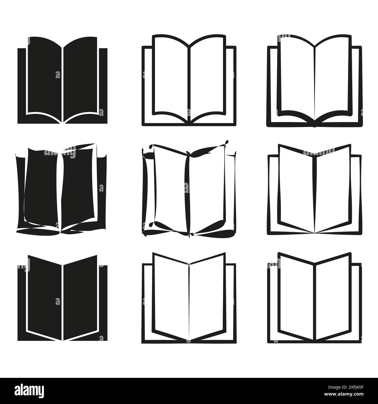 Book icons vector. Black and white. Various open book styles. Simple ...