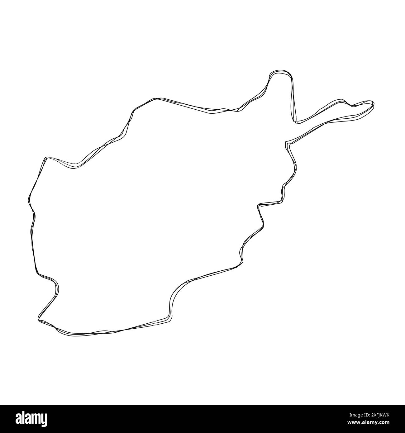 Afghanistan country simplified map.Thin triple pencil sketch outline ...