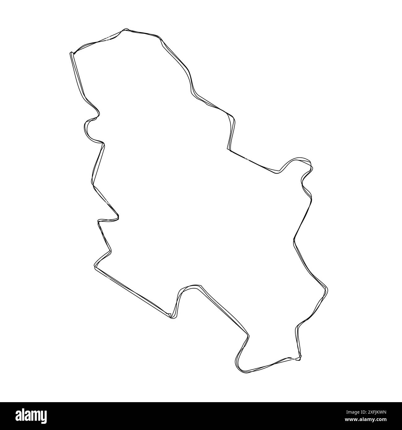 Serbia Country Simplified Mapthin Triple Pencil Sketch Outline