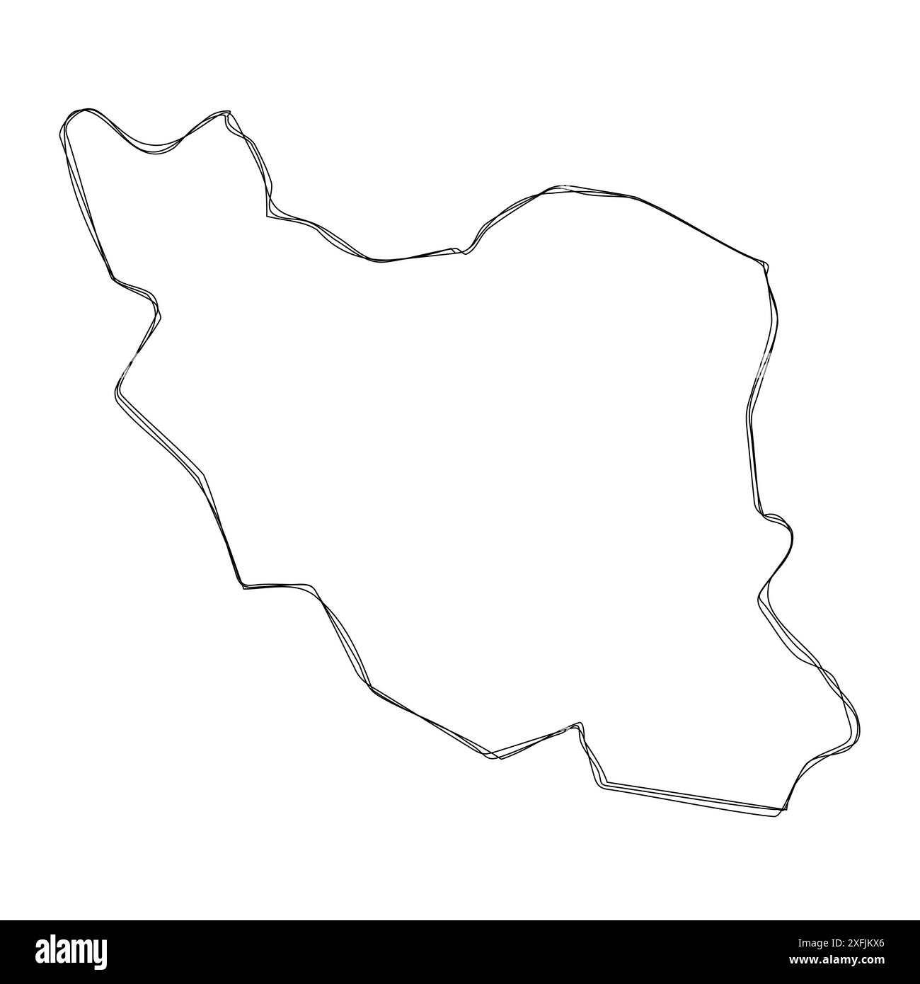 Iran country simplified map.Thin triple pencil sketch outline isolated ...