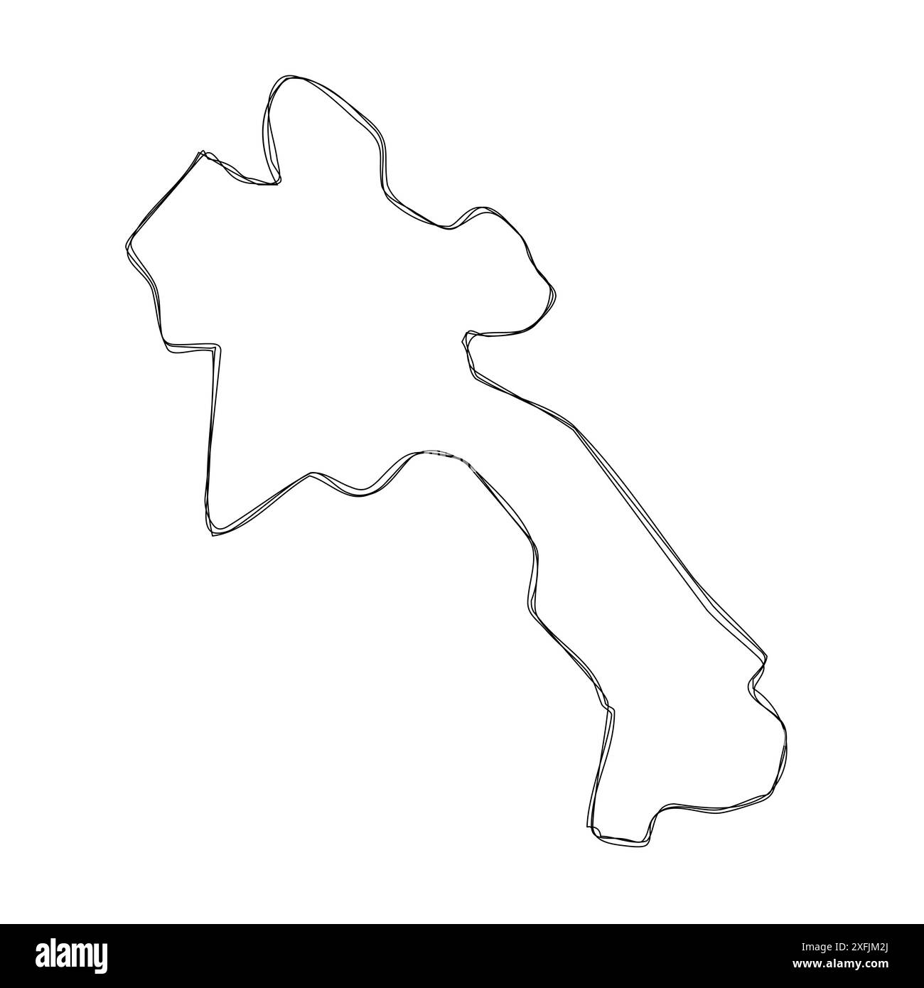 Laos country simplified map.Thin triple pencil sketch outline isolated ...