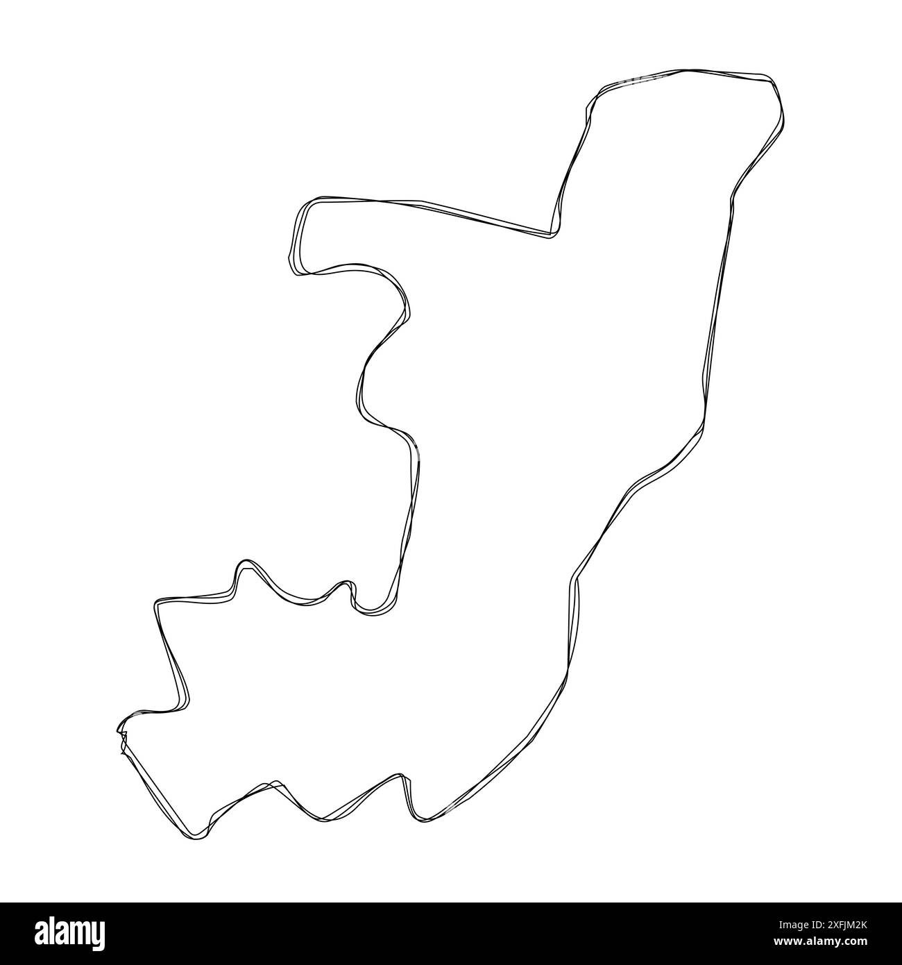 Republic of the Congo country simplified map.Thin triple pencil sketch ...