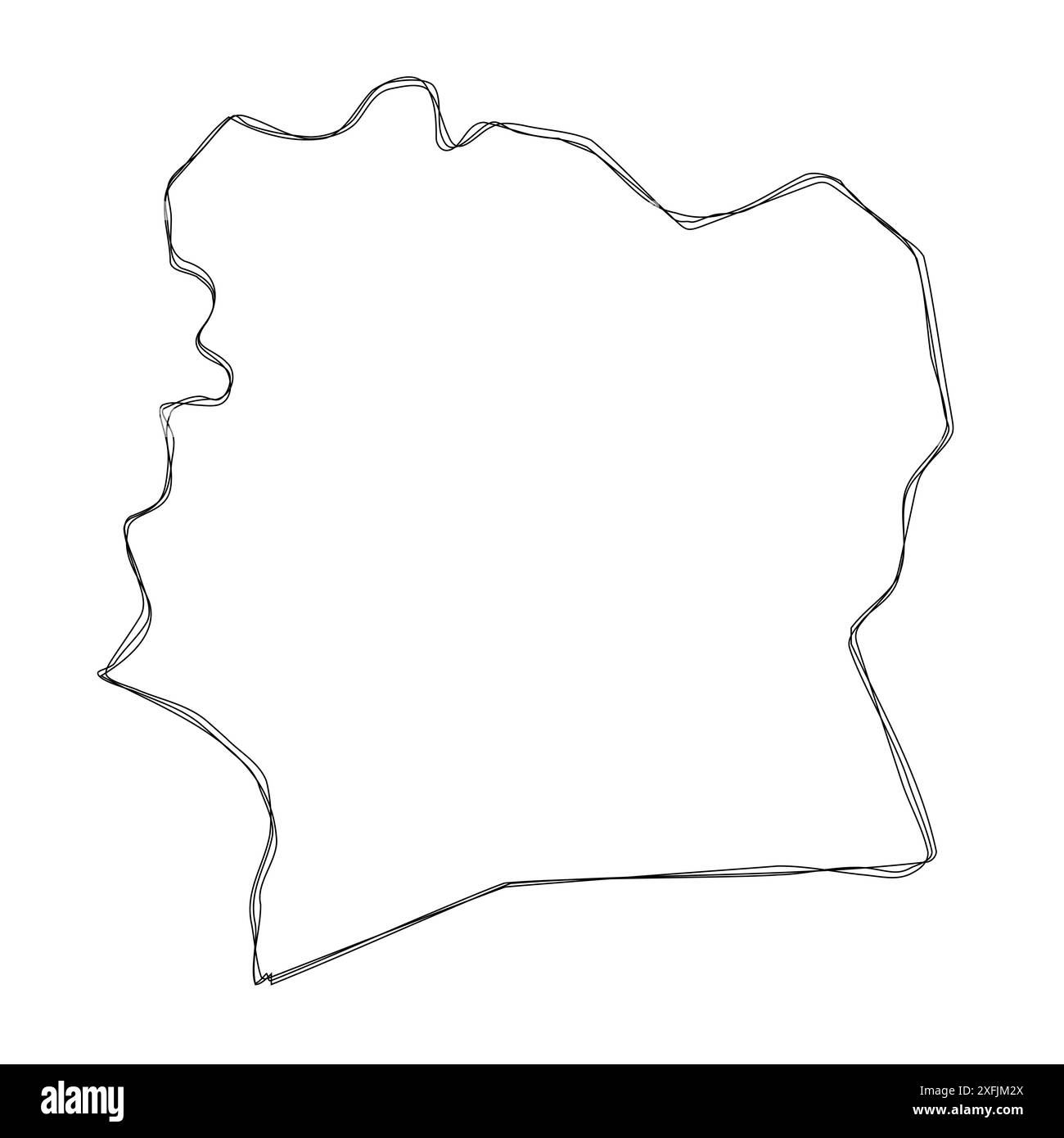Ivory Coast country simplified map.Thin triple pencil sketch outline ...
