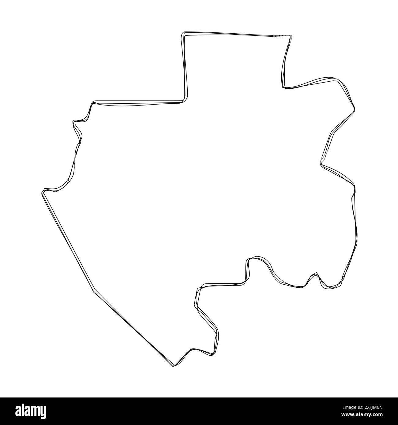 Gabon country simplified map.Thin triple pencil sketch outline isolated ...