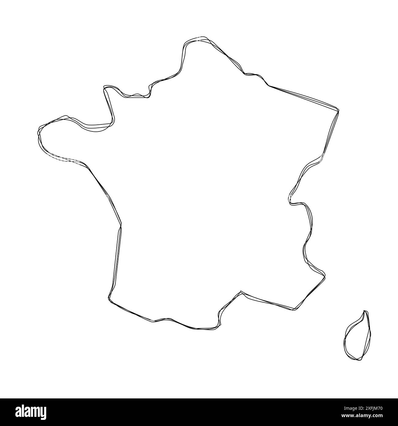 France country simplified map.Thin triple pencil sketch outline ...