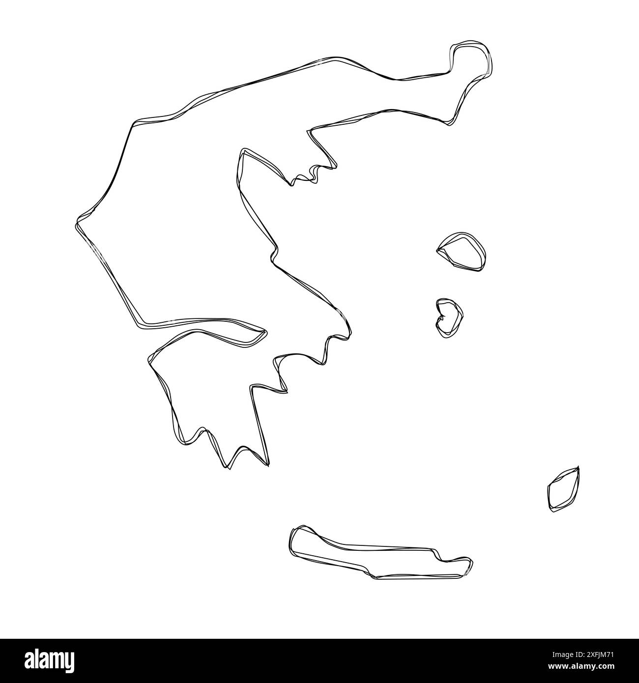 Greece country simplified map.Thin triple pencil sketch outline ...