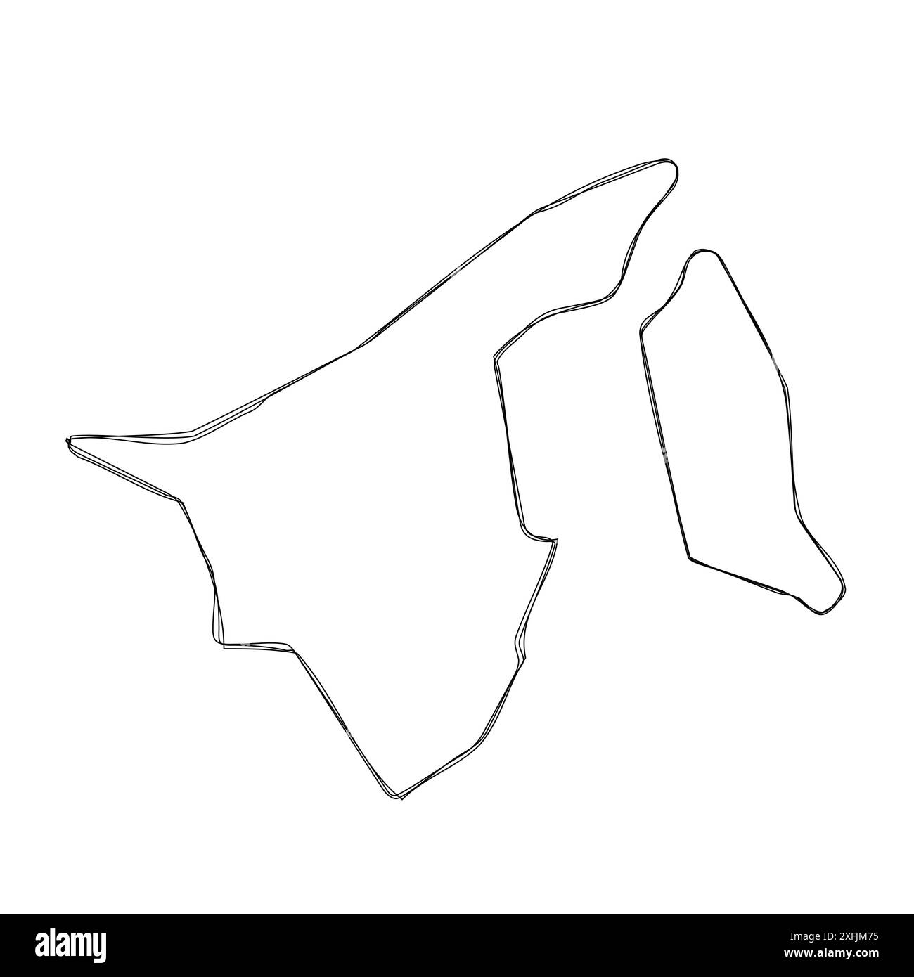 Brunei country simplified map.Thin triple pencil sketch outline ...