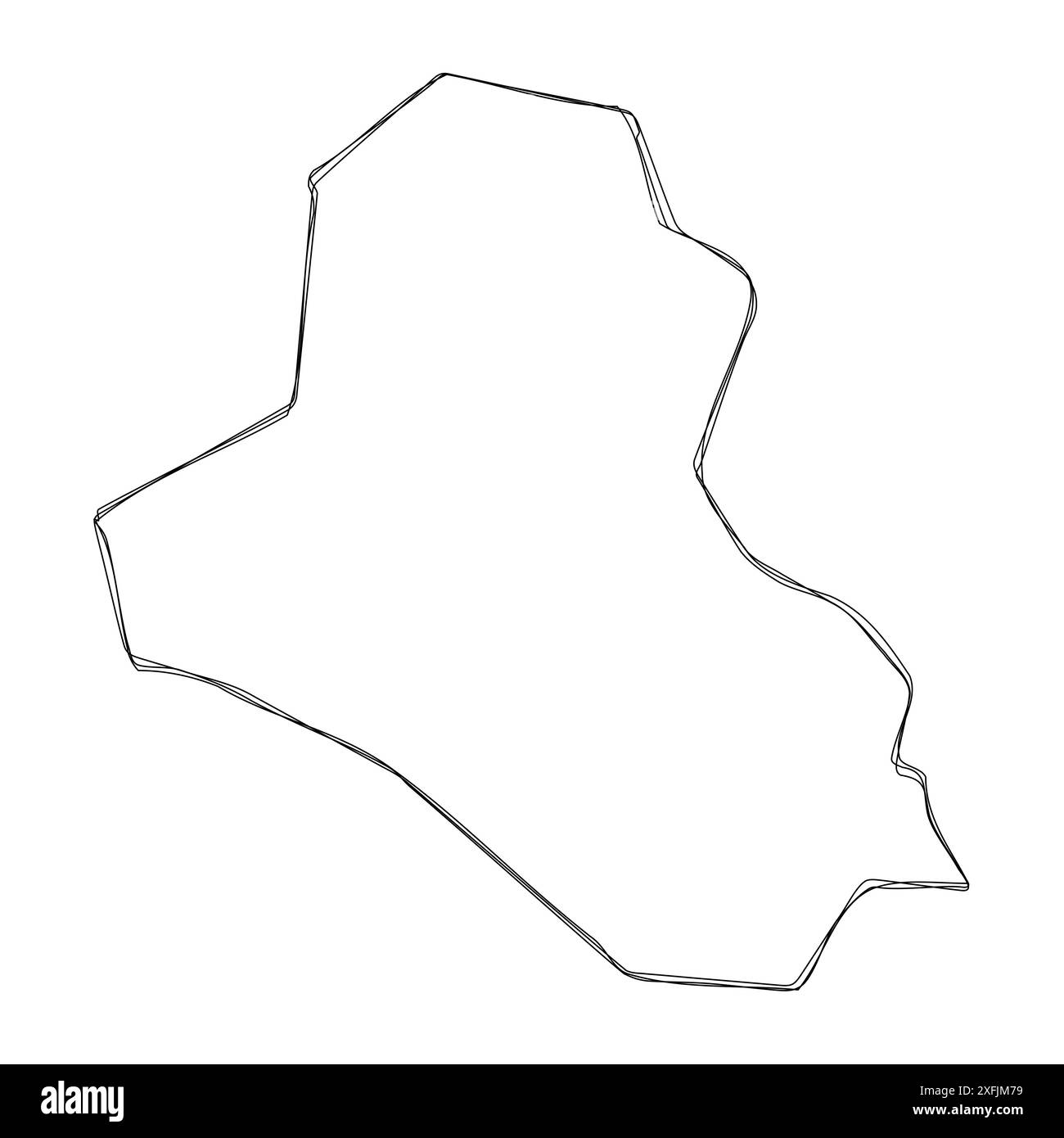 Iraq country simplified map.Thin triple pencil sketch outline isolated ...