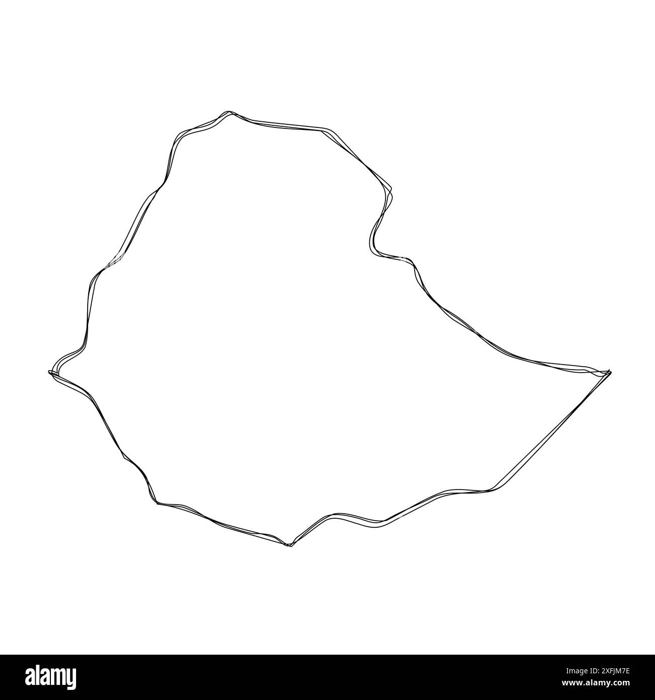Ethiopia country simplified map.Thin triple pencil sketch outline ...
