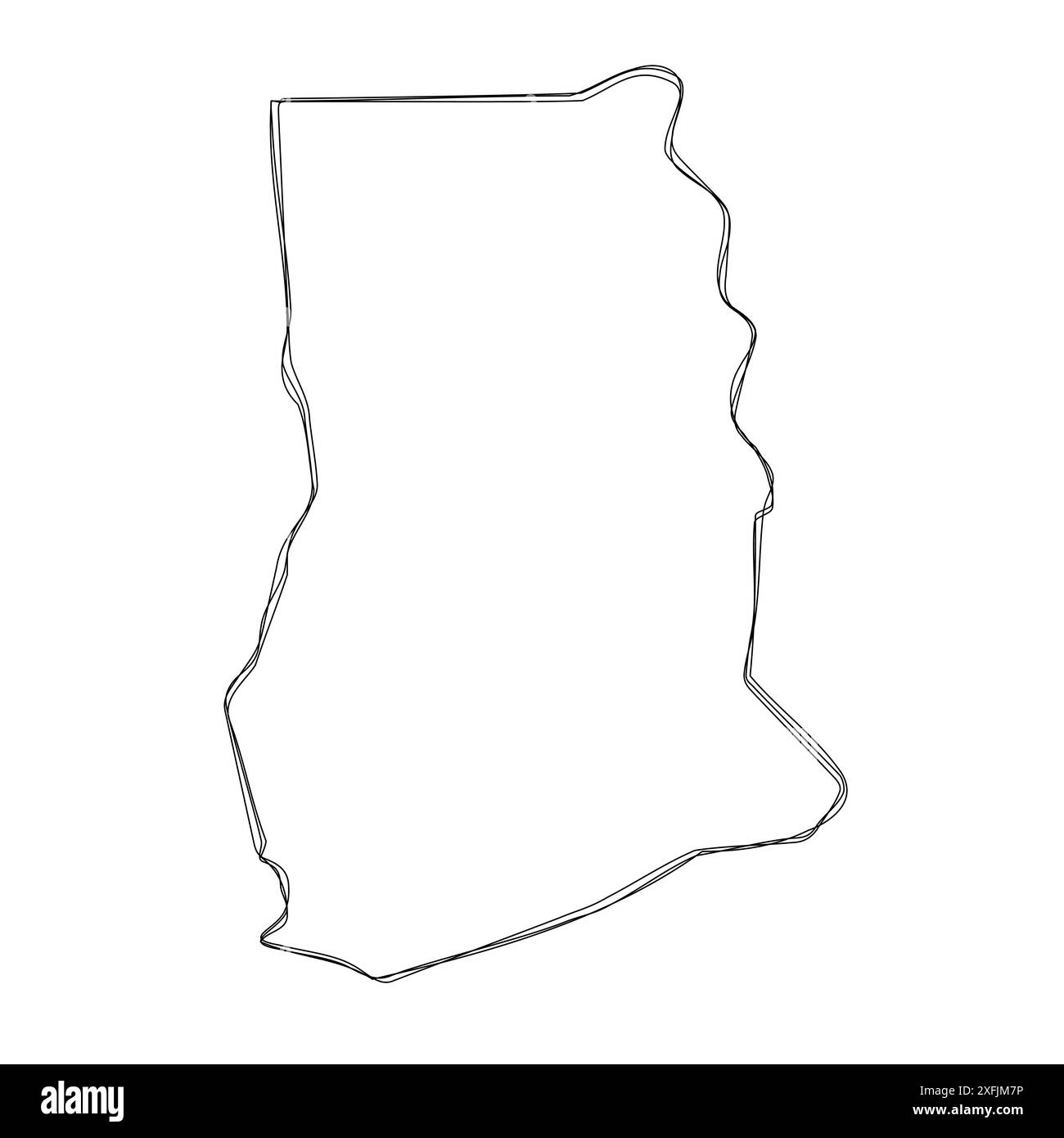 Ghana country simplified map.Thin triple pencil sketch outline isolated ...
