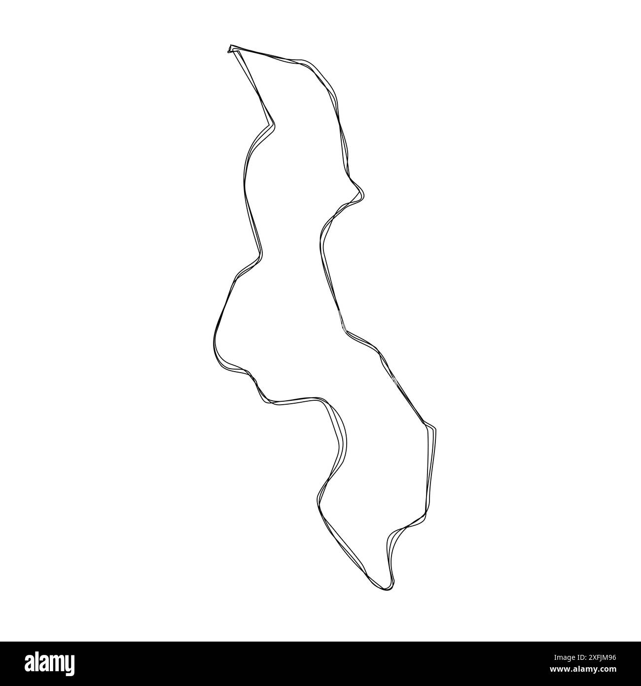 Malawi country simplified map.Thin triple pencil sketch outline ...