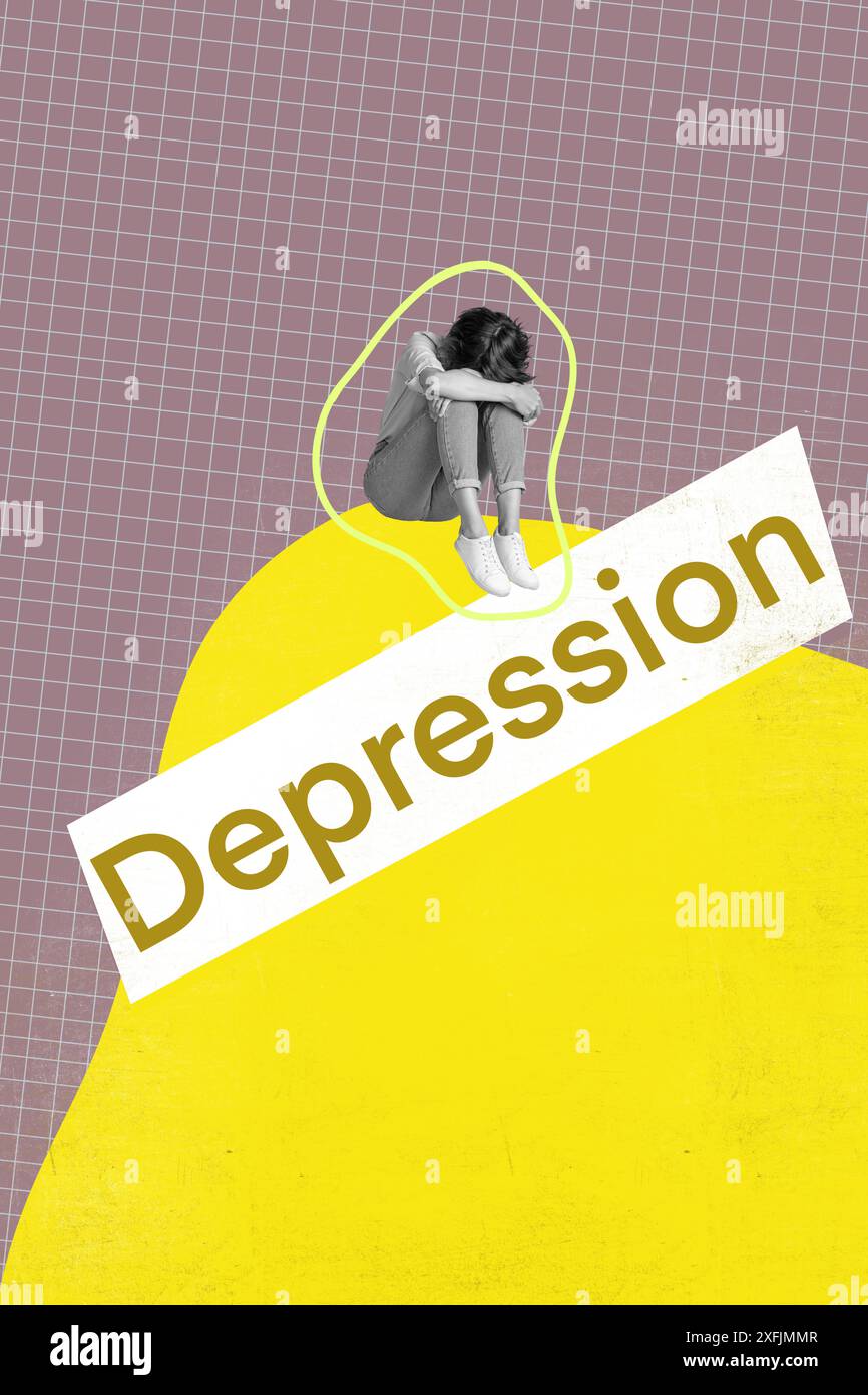 Vertical collage 3d pinup pop retro sketch image of crying stressed ...